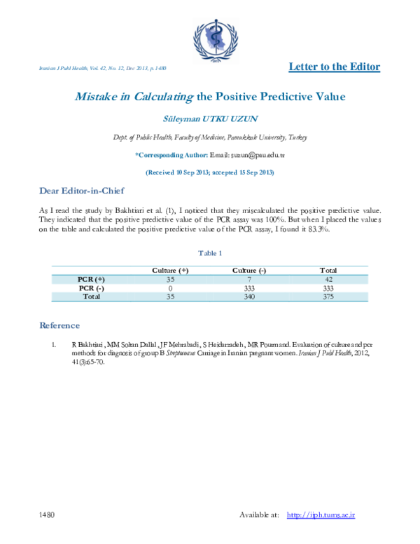 (PDF) Mistake in Calculating the Positive Predictive Value