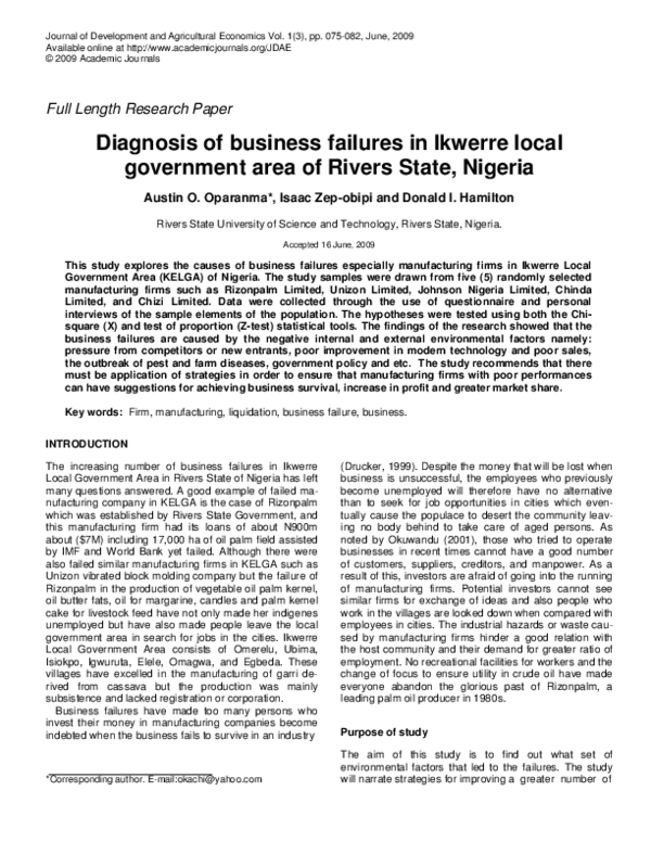 (PDF) Diagnosis of business failures in Ikwerre local government area ...