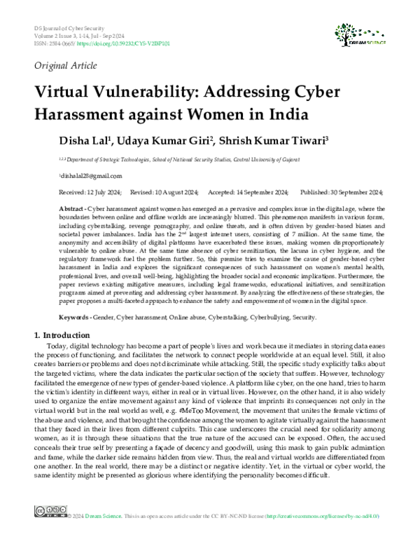 (PDF) Virtual Vulnerability: Addressing Cyber Harassment against Women ...