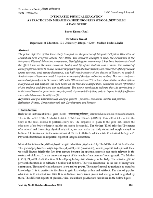 (PDF) Integrated Physical Education as Practiced in Mirambika Free ...