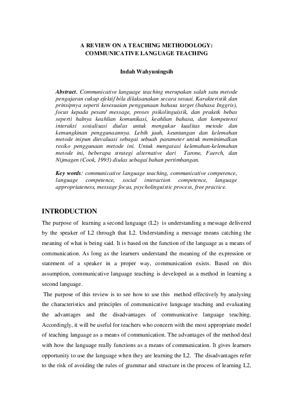 (PDF) A Review on a Teaching Methodology: Communicative Language Teaching