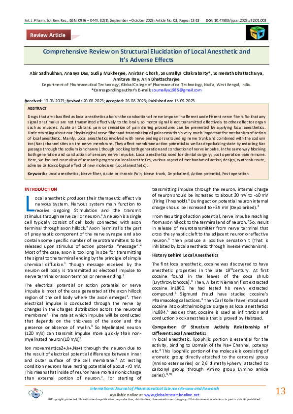 (PDF) Comprehensive Review on Structure Elucidation of Local Anesthetic ...