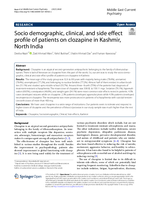 (PDF) Socio demographic, clinical, and side effect profile of patients ...