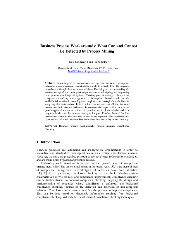 (PDF) Business Process Workarounds: What Can and Cannot Be Detected by Process Mining