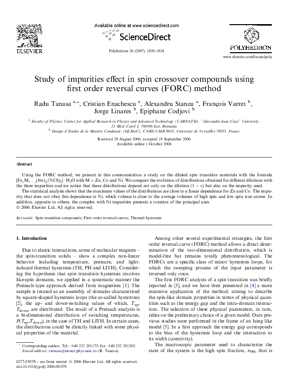 (PDF) Study of impurities effect in spin crossover compounds using first order reversal curves ...
