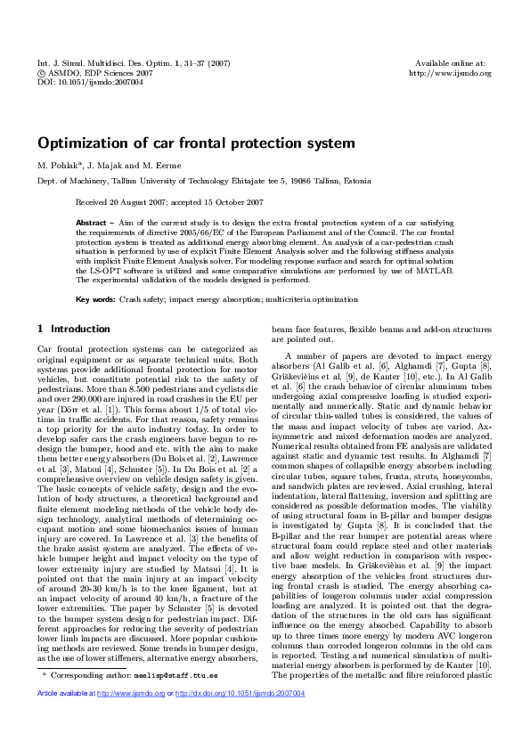 (PDF) Optimization of car frontal protection system