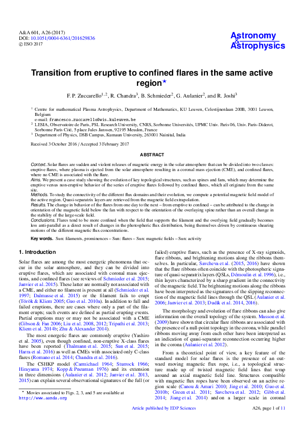 (PDF) Transition from eruptive to confined flares in the same active region