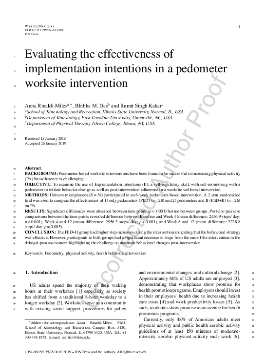 (PDF) Evaluating the effectiveness of implementation intentions in a pedometer worksite intervention