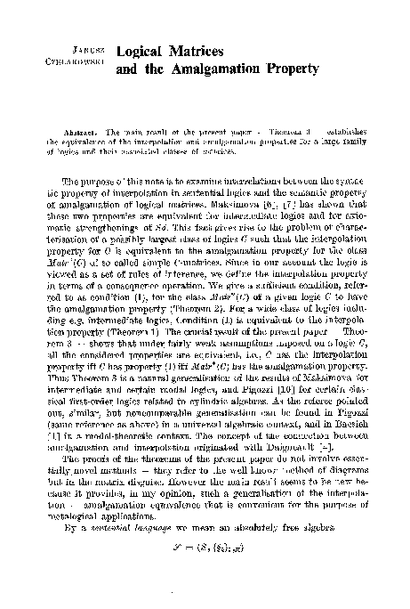 (PDF) Logical matrices and the amalgamation property