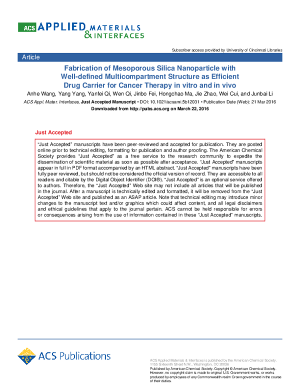 (PDF) Fabrication of mesoporous silica nanoparticles hybridised with fluorescent AIE-active ...