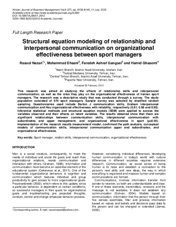 (PDF) Structural equation modeling of relationship and interpersonal ...