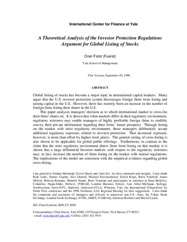 (PDF) A Theoretical Analysis of the Investor Protection Regulations ...