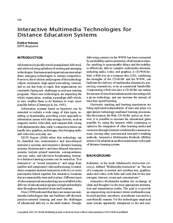 (PDF) Interactive Multimedia Technologies for Distance Education Systems