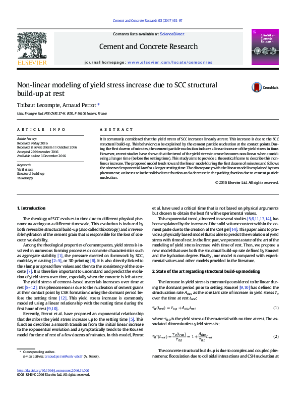 (PDF) Non-linear modeling of yield stress increase due to SCC ...