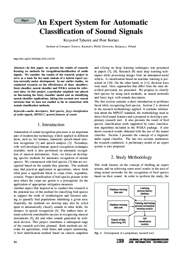 (PDF) An Expert System for Automatic Classiﬁcation of Sound Signals