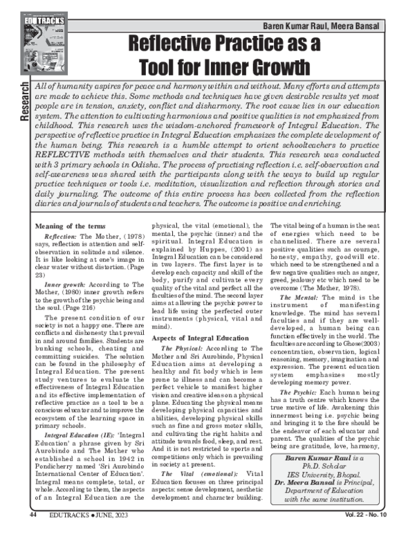 (PDF) Reflective Practice as a Tool for Inner Growth