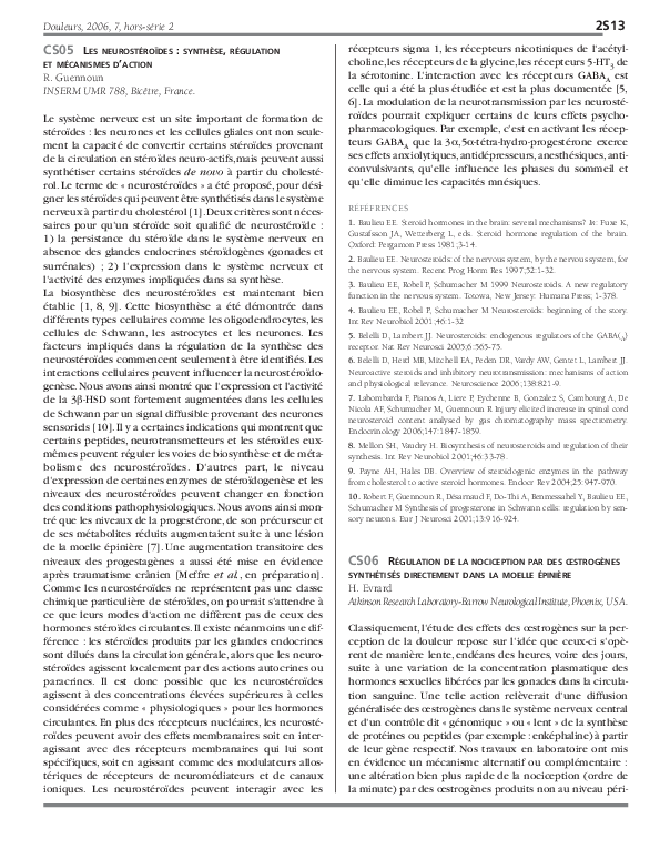 (PDF) CS05 - Les neurostéroïdes : synthèse, régulation et mécanismes d’action