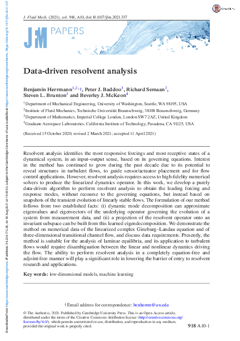 (PDF) Data-driven resolvent analysis | richard semaan - Academia.edu