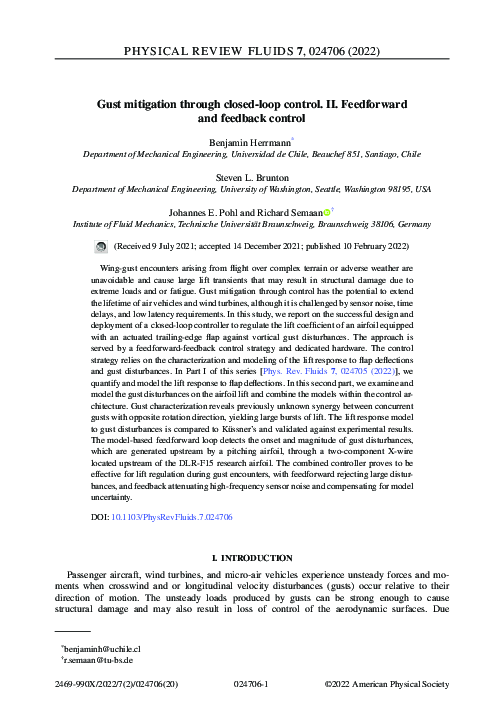 (PDF) Gust mitigation through closed-loop control. II. Feedforward and feedback control