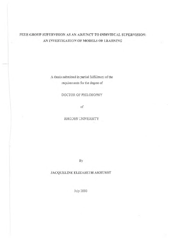 (PDF) Peer group supervision as an adjunct to individual supervision ...