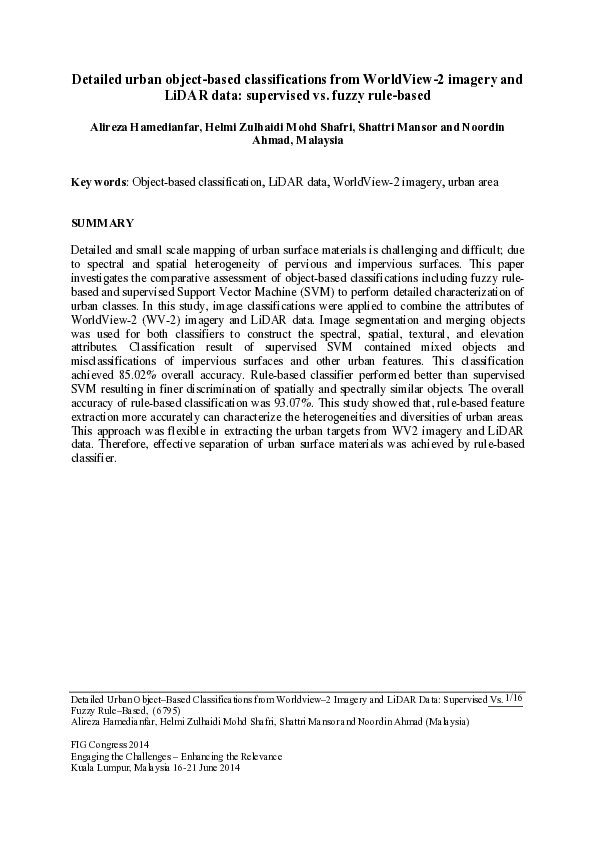 (PDF) Detailed urban object-based classifications from WorldView-2 imagery and LiDAR data ...