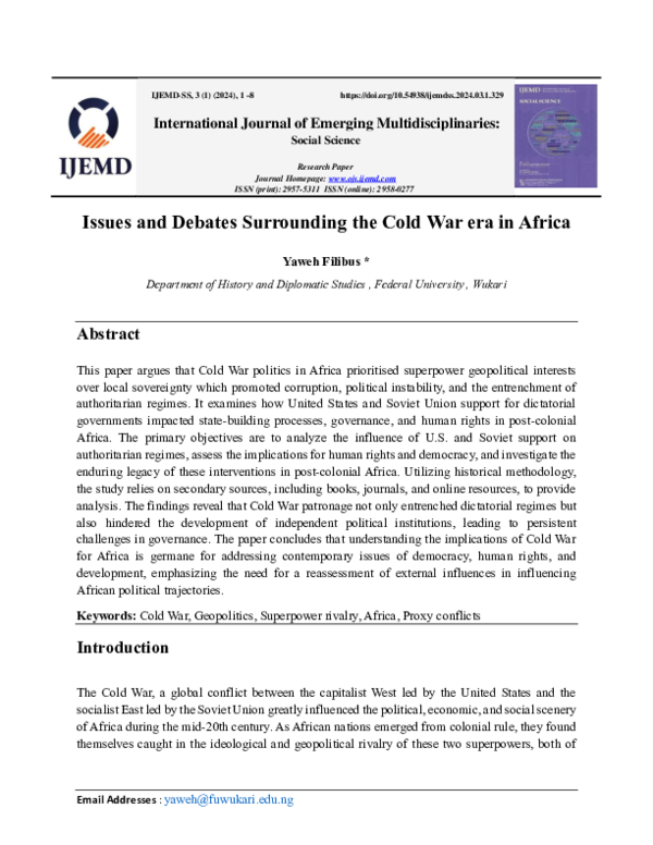 (PDF) Issues and Debates Surrounding the Cold War era in Africa