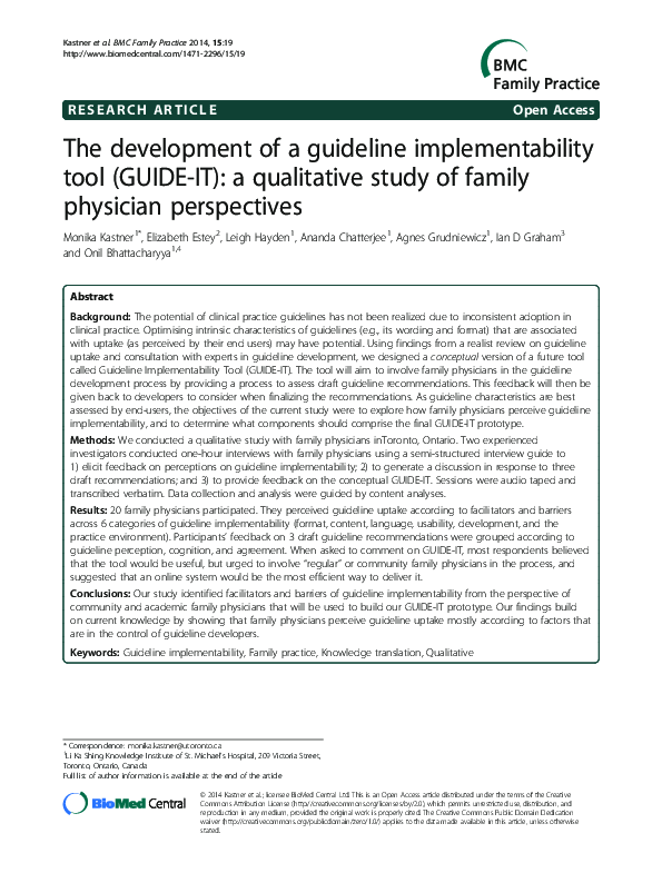 (PDF) The development of a guideline implementability tool (GUIDE-IT): a qualitative study of ...