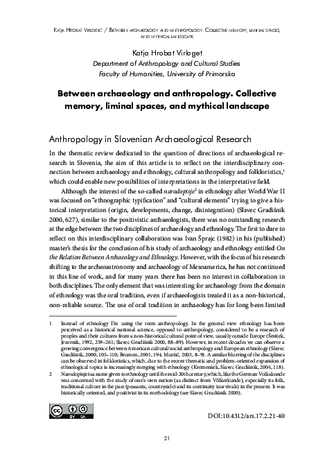 (PDF) Between archaeology and anthropology. Collective memory, liminal ...
