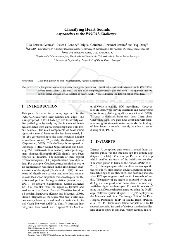 (PDF) Classifying Heart Sounds - Approaches to the PASCAL Challenge