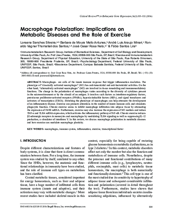 (PDF) Macrophage Polarization: Implications on Metabolic Diseases and the Role of Exercise