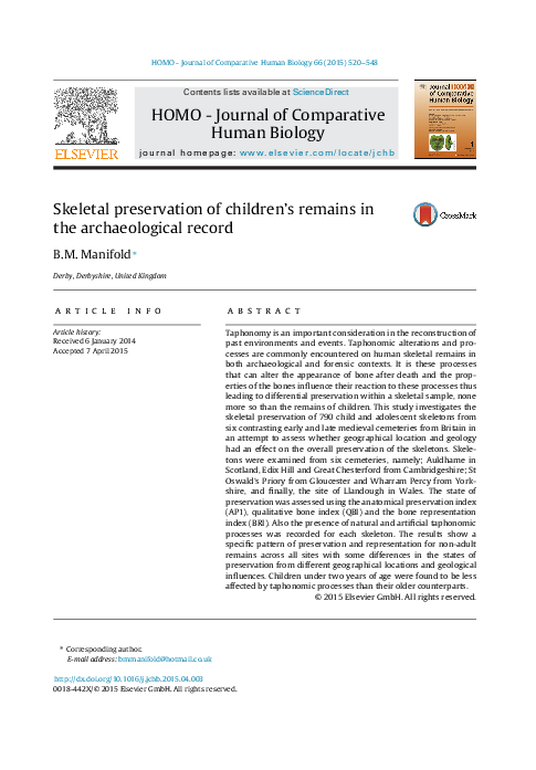 (PDF) Skeletal preservation of children's remains in the archaeological ...