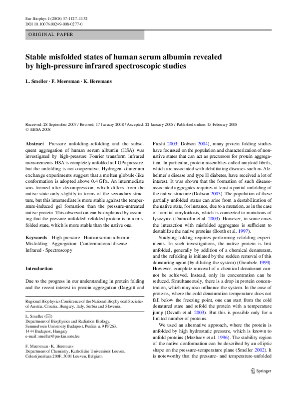 (PDF) Stable misfolded states of human serum albumin revealed by high ...