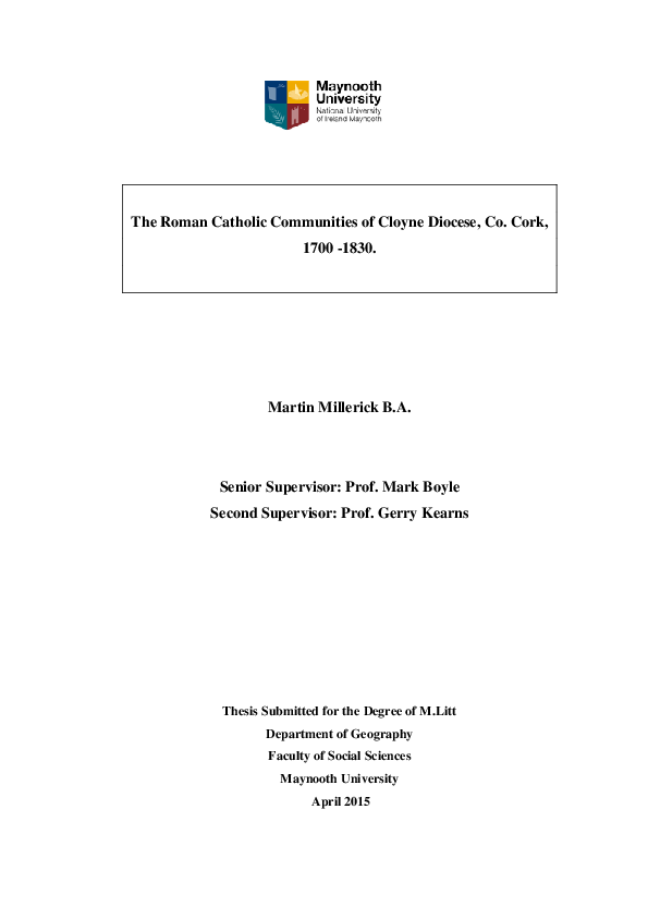 (PDF) The Roman Catholic Communities of Cloyne Diocese, Co. Cork,1700 -1830
