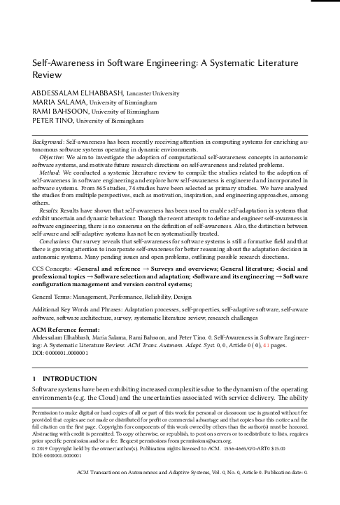 (PDF) Self-awareness in Software Engineering