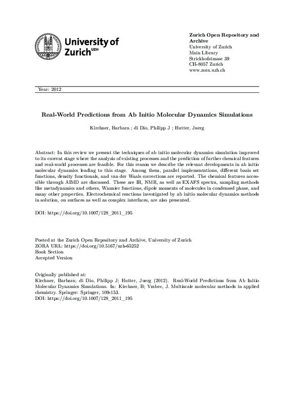 Pdf Real World Predictions From Ab Initio Molecular Dynamics Simulations