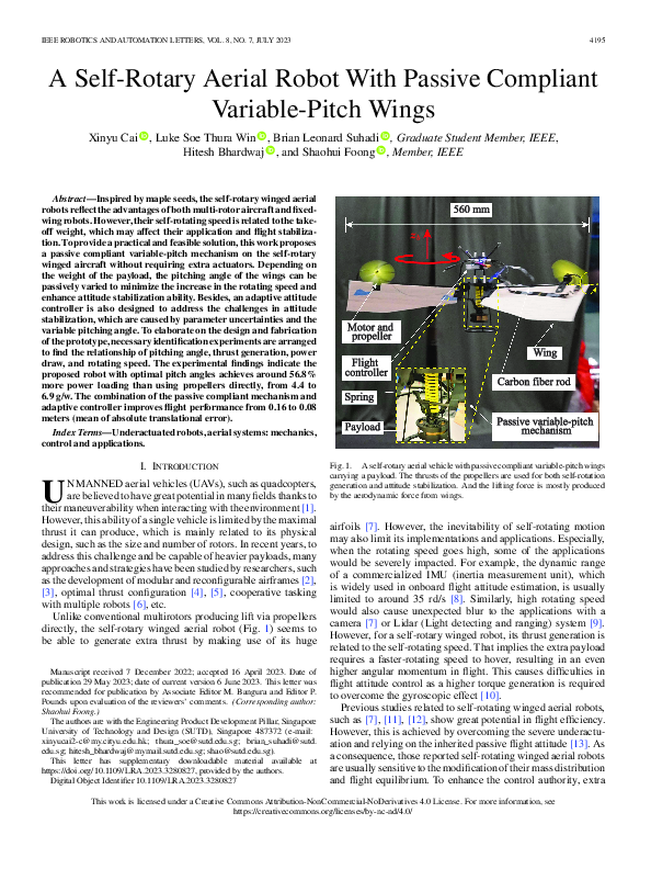 (PDF) A Self-Rotary Aerial Robot With Passive Compliant Variable-Pitch ...