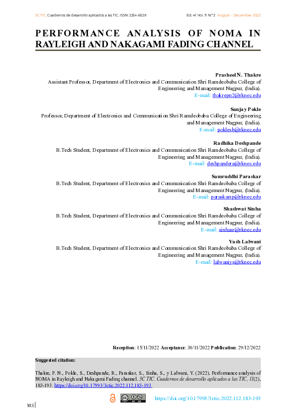 (PDF) Performance analysis of NOMA in Rayleigh and Nakagami Fading channel