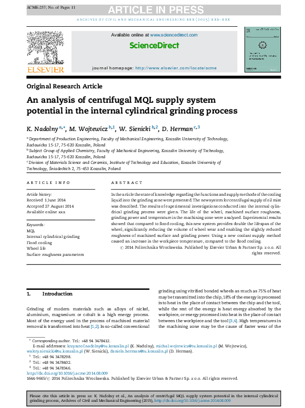 (PDF) An analysis of centrifugal MQL supply system potential in the ...