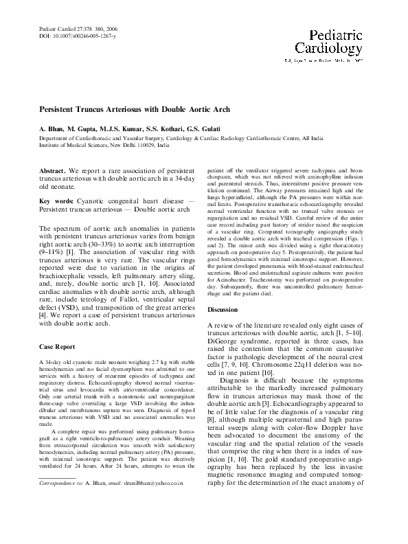 (PDF) Persistent Truncus Arteriosus with Double Aortic Arch