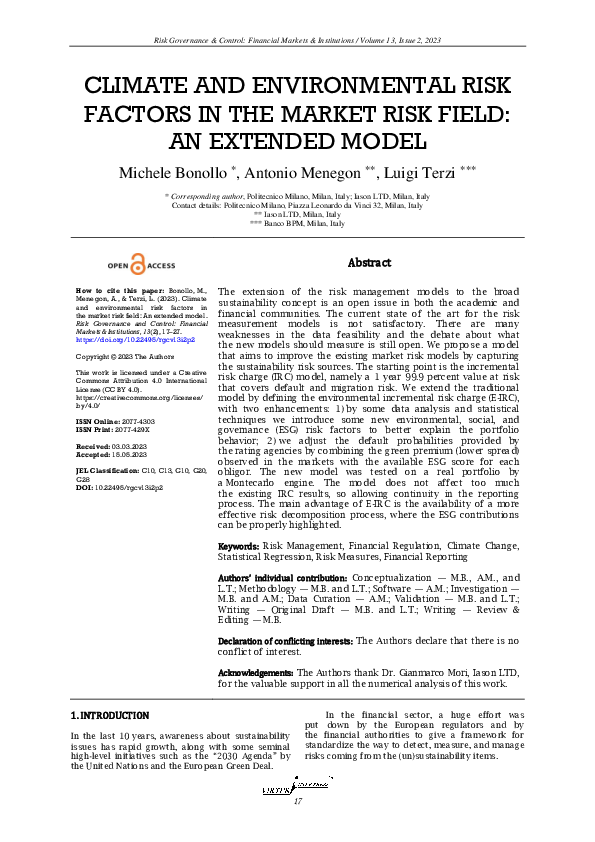 (PDF) Climate and environmental risk factors in the market risk field ...