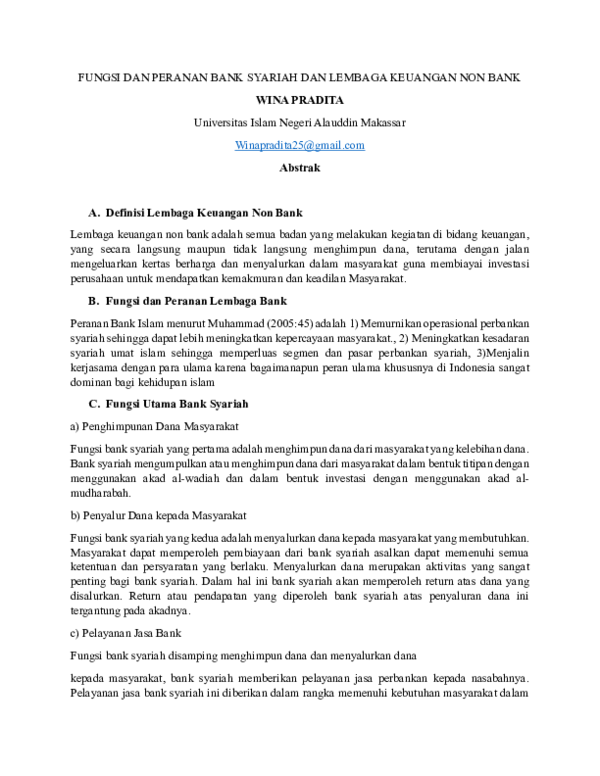 (PDF) FUNGSI DAN PERANAN BANK SYARIAH DAN LEMBAGA KEUANGAN NON BANK