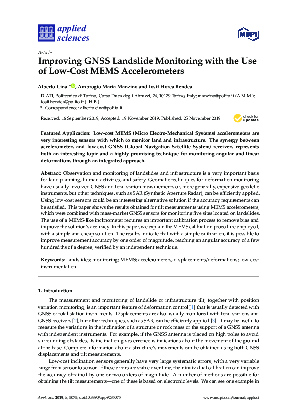 Pdf Improving Gnss Landslide Monitoring With The Use Of Low Cost Mems Accelerometers