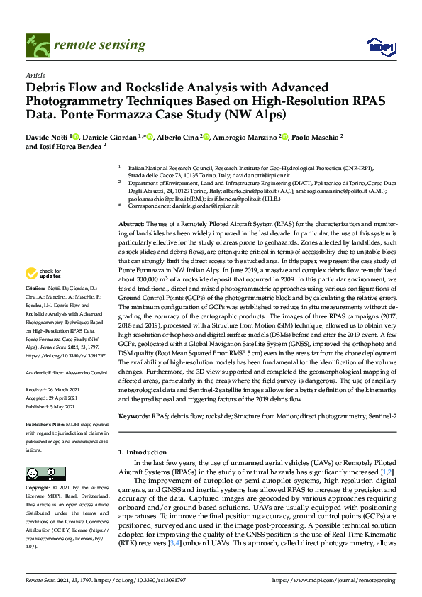 (PDF) Debris Flow and Rockslide Analysis with Advanced Photogrammetry Techniques Based on High ...