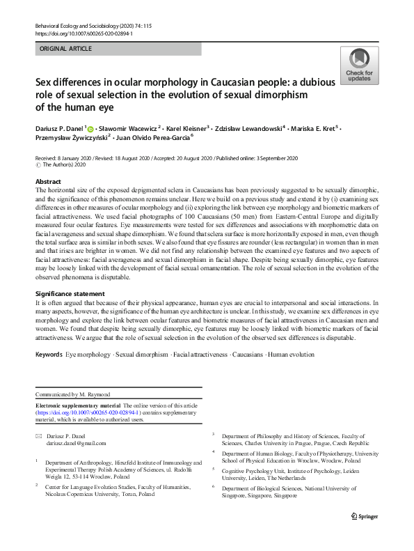 Pdf Sex Differences In Ocular Morphology In Caucasian People A