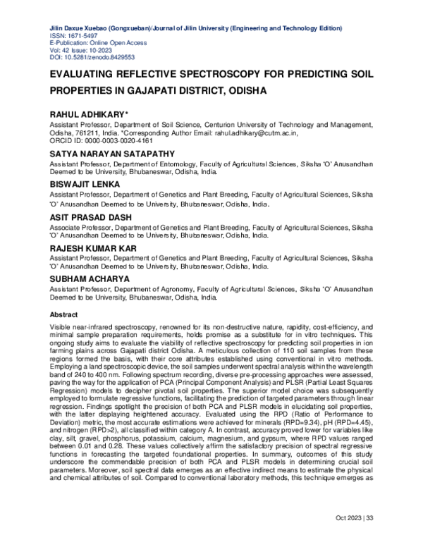 (PDF) Evaluating Reflective Spectroscopy for Predicting Soil Properties in Gajapati District ...