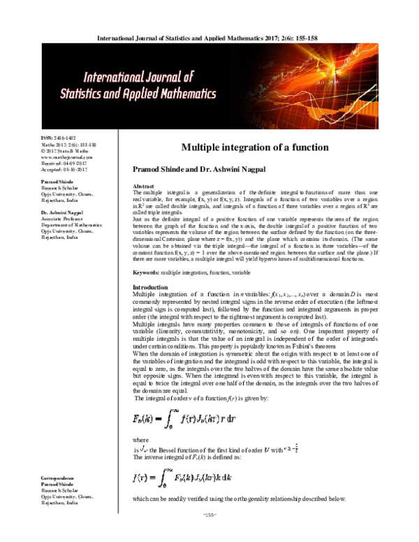 (PDF) Role of Multiple Integral in Transform Calculus