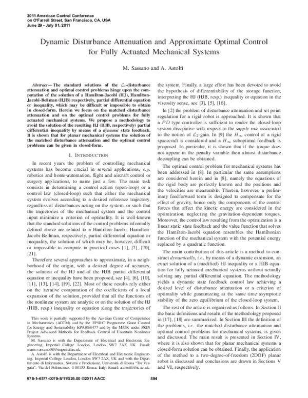 (PDF) Dynamic disturbance attenuation and approximate optimal control for fully actuated ...