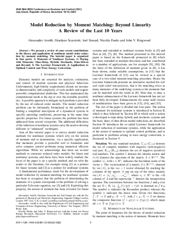 (PDF) Model Reduction by Moment Matching: Beyond Linearity A Review of the Last 10 Years