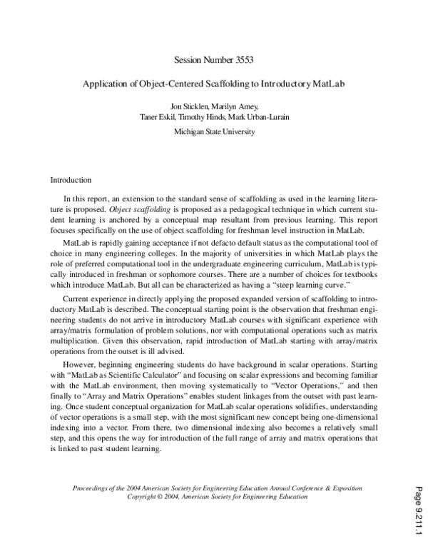 (PDF) Application of object-centered scaffolding to introductory MATLAB