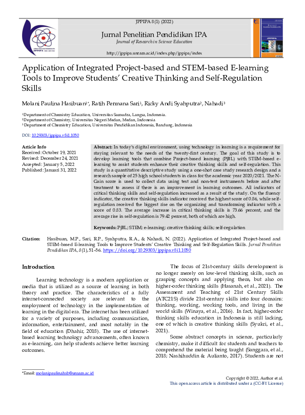 (PDF) Application of Integrated Project-based and STEM-based E-learning Tools to Improve ...